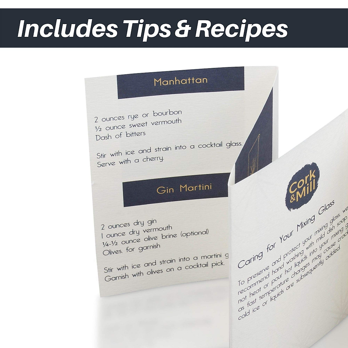 Cork & Mill Cocktail Mixing Glass, Old Fashioned Kit, Large 24 oz Crystal Cocktail Mixer for Bartenders and Mixologists, 9-Piece Bar Accessories Cocktail Set for Manhattans and Other Whiskey Drinks