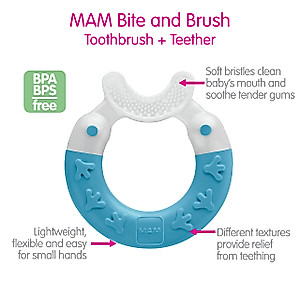 Bite & Brush Teether, Boys 3+ Months, 1-Count, Blue