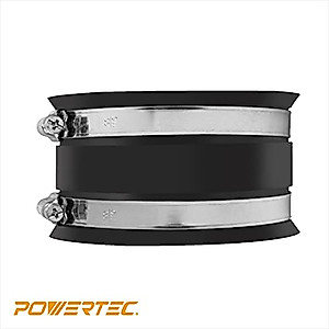 POWERTEC 70149 4 Inch Dust Control Flex Cuff with Steel Hose Clamps, Hose Connector Rubber Cuff Coupler for Woodworking Dust Collection Fittings, Dust Collector Accessories & Machinery, 1 pack