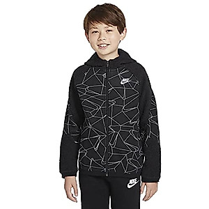 Nike Kids Boy's NSW Print Full Zip (Big Kids) Black/Black/Reflective Silver LG (14-16 Big Kids)