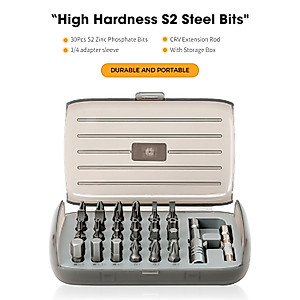 RARTOP Electric Screwdriver, Screwdriver Set with LED Light, 3.7V Cordless Screwdriver, 1/4'' Torque Screwdriver Bits S2 Steel, Max 5N.m, 30PCS Screwdriver Bit Set for Home DIY