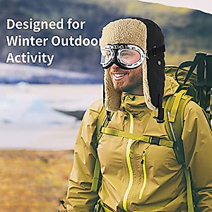 JaGely 4 Pcs Pilot Hat and Goggles Flight Costume Accessories Pilot Helmet Cap with Ear Flaps Hat Adults Winter (Black, Khaki)