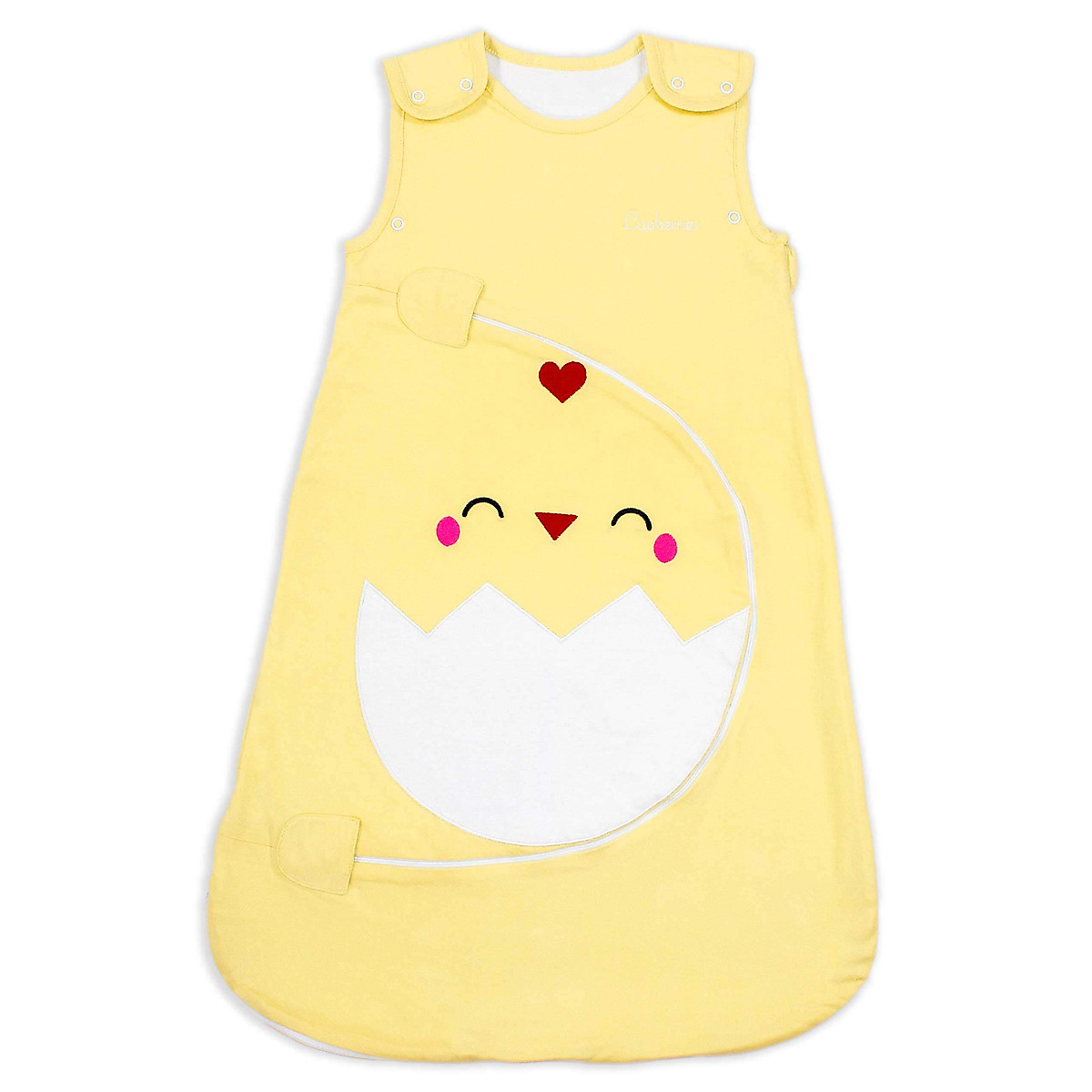 Luvberries - 100% Organic Cotton Baby Sleeping Bag, Unisex Swaddle Transition Sleep Sack with 2-Way Zipper and Nappy Change Zipper, Sleeveless Wearable Blanket, for Boys and Girls (Baby Chick)