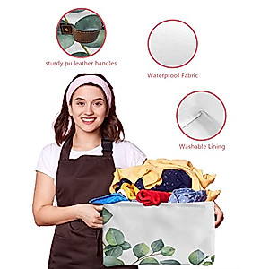 Storage Bins Fabric Storage Cubes 15x11x9.5 Inch Natural Green Leaves Eucalyptus Leaf Foldable Storage Basket for Organizing Closet Shelf Nursery Toy 1 PCS