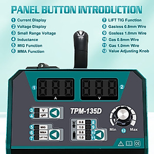 TTAMPLAR MIG Welder - 4 in 1 Flux MIG/Solid Wire/Stick ARC/Lift TIG 135D Gas/Gasless welding, 110V&220V Dual Voltage IGBT Inverter Welding Machine