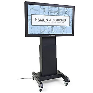 Displays2go Motorized Rolling TV Stand, 4 Wheels, Remote Controlled, Fully Adjustable - Black (DGMLTSBK)