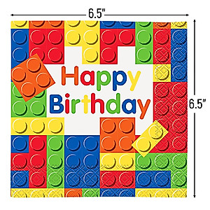 Bold & Bright Building Blocks Birthday Luncheon Napkins (Pack of 16) - Sturdy & Stylish Design - Perfect Party Essential for LEGO Lovers
