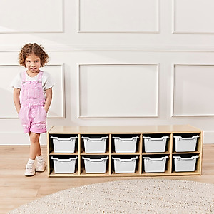 ECR4Kids Scoop Front Storage Bins, Multipurpose Organization, White, 10-Piece