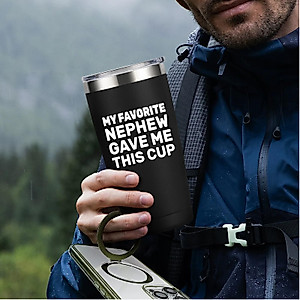 KIKERRO Uncle Gifts from Nephew, Birthday Gift, Valentines Day, Fathers Day Christmas Gifts for Best Uncle Ever, 20oz Stainless Steel Insulated Tumbler, Black