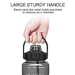Opard 64 oz Water Bottle with Time Marker to Drink Half Gallon Motivational Water Bottle with Straw and Handle Large BPA Free Water Jug for Sports Gym Fitness (Deep Black)