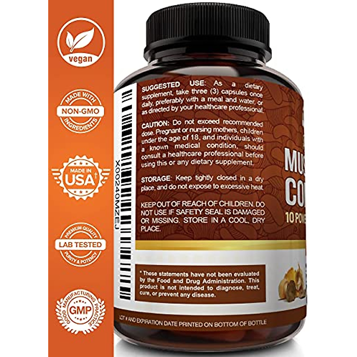 NutriFlair Mushroom Supplement 2600mg, 90 Capsules - 10 Mushrooms Blend - Reishi, Lions Mane, Cordyceps, Chaga, Turkey Tail, Maitake, Shiitake, Oyster Nootropic Complex - Brain, Energy, Focus Pills