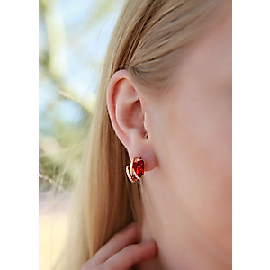 Leafael Wish Stone Stud Earrings with Ruby Red Birthstone Crystal for January and July, 18K Rose Gold Plated