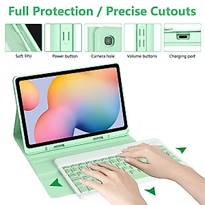 Keyboard Case for Samsung Galaxy Tab S6 Lite 10.4 Inch 2022/2020, Galaxy Tab S6 Lite SM-P610/P613/P615/P619 Tablet Cover Case with Detachable Wireless Keyboard S Pen Holder, Green