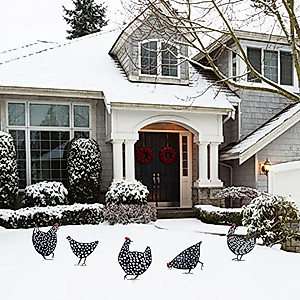 Aozita 5 PCS 13 inch Metal Chicken Yard Art Garden Decorative Stake Hollow Out Rooster Animals Silhouette Statue Decor, Pathway, Floor, Garden, Lawn, Outdoor Decoration