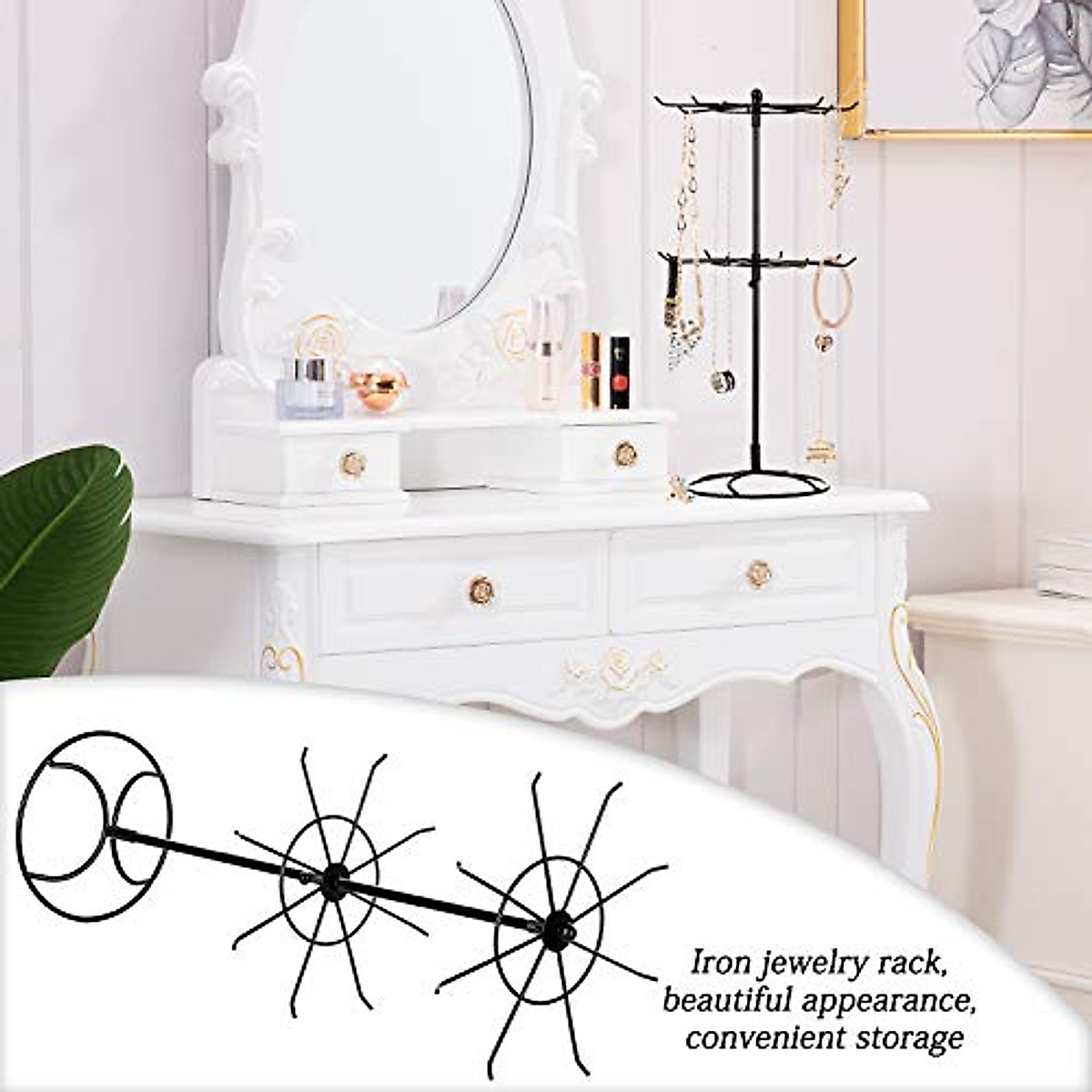 Firlar 2 Tier Rotating Jewelry Tower Jewelry Stand, Metal Rotating Jewelry Display Holder Jewelry Tree Stand Bracelet Rotation Holder Jewelry Display Rack Organizer for Necklace Bracelet Earring Ring
