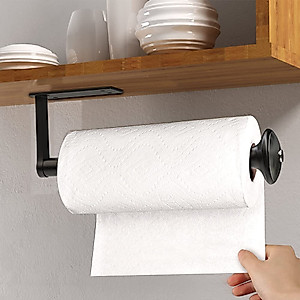 Black Paper Towel Holder Wall Mount Under Cabinet Drilling Toilet Paper Holder Stainless Steel Hand Towel Holder (with Cap)