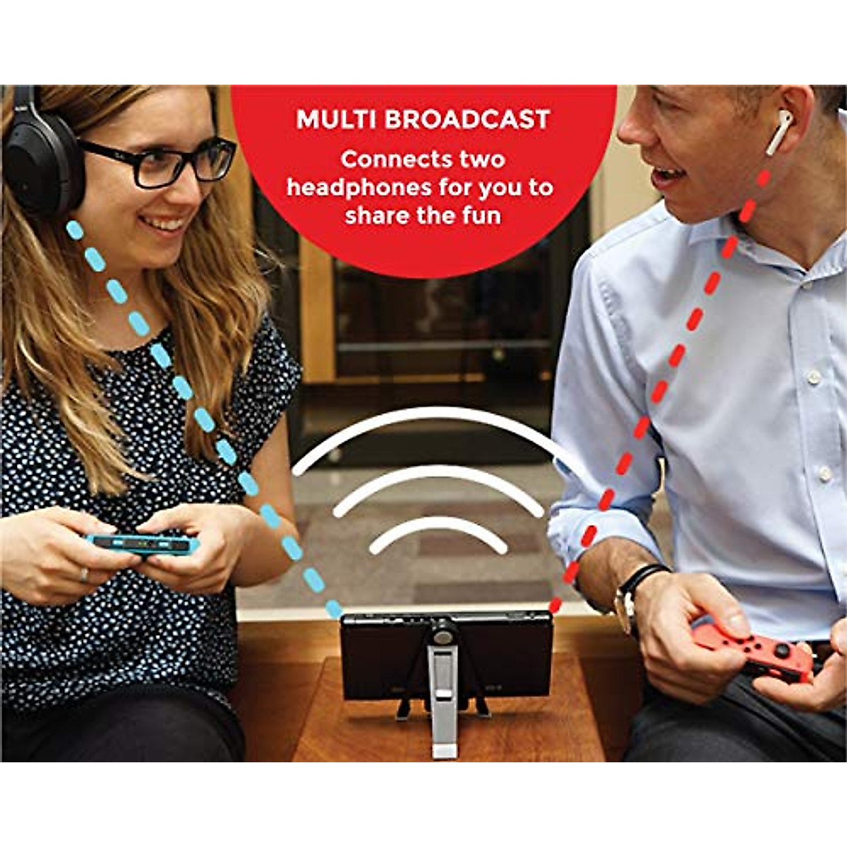 GENKI Audio Bluetooth 5.0 Adapter for Nintendo Switch/Switch Lite/PS4/PS5/PSVR2 - Compatible with All BT Headphones & Airpods, Low Latency with aptX Technology (Neon)