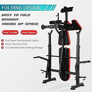 OPPSDECOR 660lbs 6 in 1 Weight Bench Set with Squat Rack, Workout Bench with Leg Extension Preacher Curl Rack Multi-Function Bench Press Set for Home Gym, ZWX1113 New Version Weight Bench