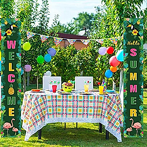 Rainlemon Summer Porch Banner Welcome Luau Hawaii Summer Party Front Door Sign Decoration