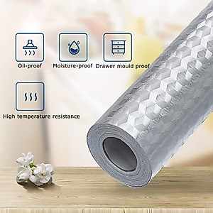 Kagains Kitchen Backsplash Sticker,15.7”X196.9”,Waterproof Aluminum Foil Stickers,Self-Adhesive Oil Proof Counter Top Peel Stick Wall Decal (40500CM, Silver-Cube Texture)