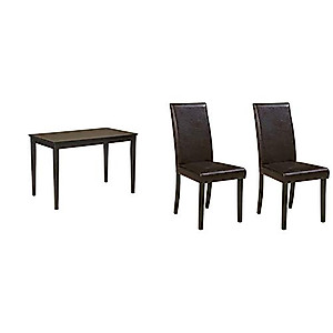 Signature Design by Ashley Kimonte Rectangular Dining Room Table, Black & Kimonte Modern Faux Leather Upholstered Armless Dining Chair, 2 Count, Dark Brown
