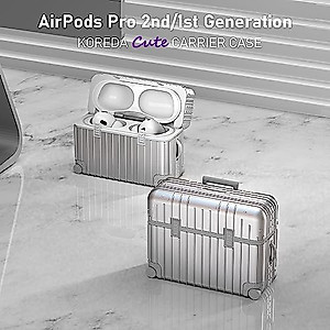 AirPods Pro 2 Case Cover, KOREDA Funny Suitcase Design Case for Airpods Pro 2nd Generation/1st Generation (2022/2019), Cute Fashion Protective Hard Case for Women Men with Keychain (Silver)