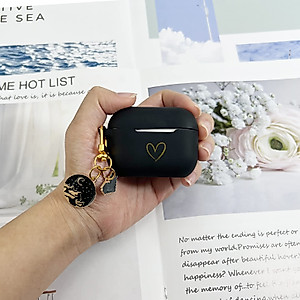 AIIEKZ Compatible with AirPods Pro 2 Case Cover 2022, Soft Silicone Case with Gold Heart Pattern for AirPods Pro 2nd Generation Case with Pendant Keychain for Girls Women (Black)