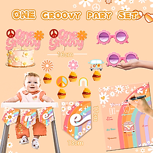Groovy One Birthday Decorations, One Groovy Baby Birthday Decorations Girl, Groovy Balloons, Backdrop, Cake Topper, Banners for Groovy Birthday Party Decorations, baby girl 1st birthday