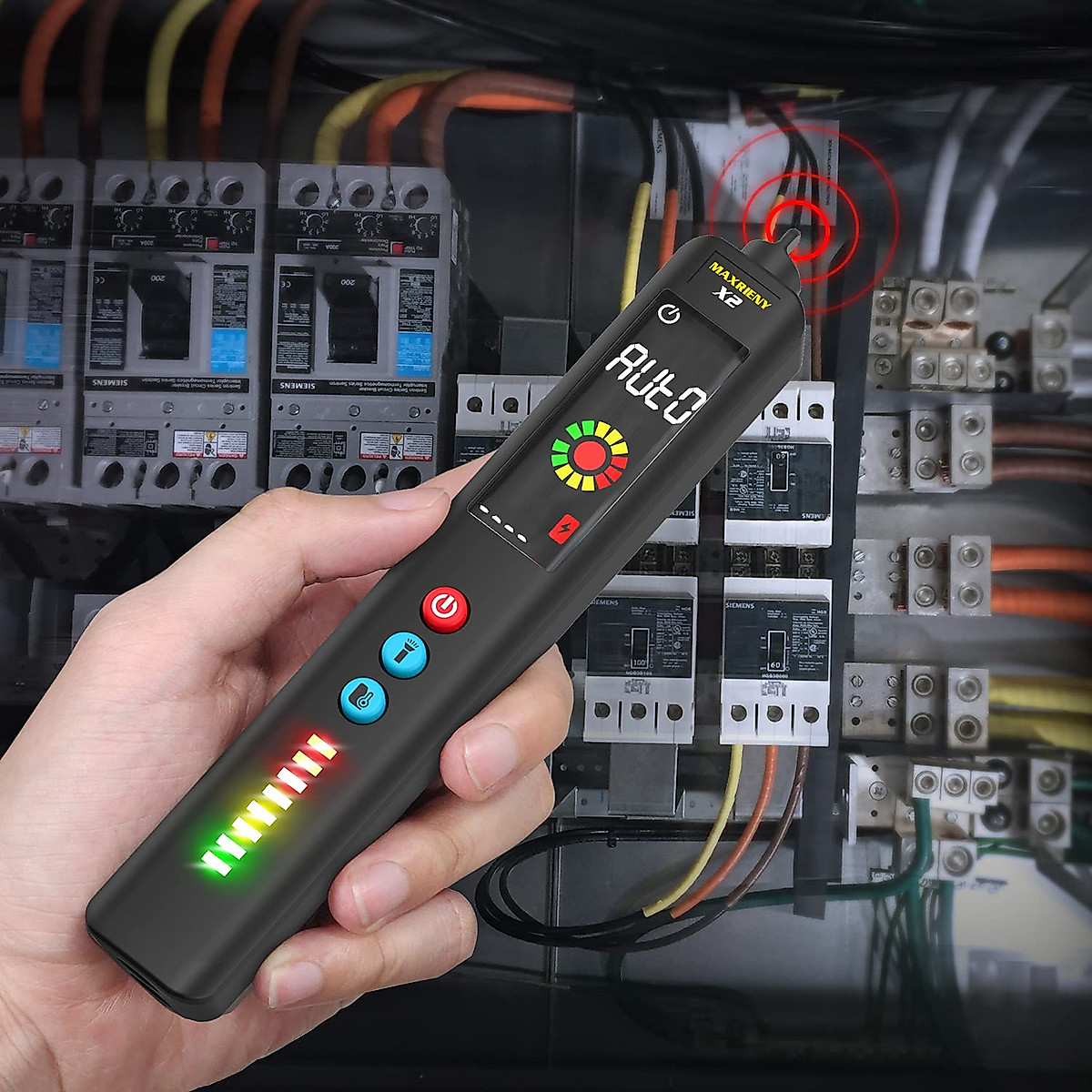 Non-Contact Voltage Tester Pen Integrated Infrared Thermometer for Huge EBTN LCD Screen and Digital Display, Electrical AC Detector with Flashlight Buzzer for Live Wire Outlet Measuring