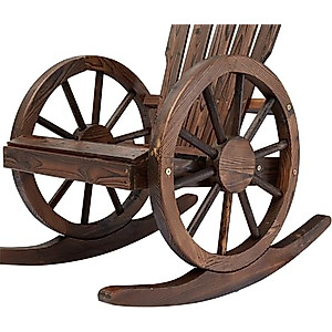 KINTNESS 3PCS Outdoor Wood Rocking Chair Outdoor Furniture Patio Wood Double Rocking Chair，Patio Rocker Bench and Wagon Wheel Wood Rocking Chair Set for Balcony Yard Poolside