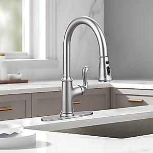 DJS Kitchen Faucet with Pull Down Sprayer, Single Handle Stainless Steel Pull Out Kitchen Sink Faucet, Brushed Nickel DJS-PK-009N-DP