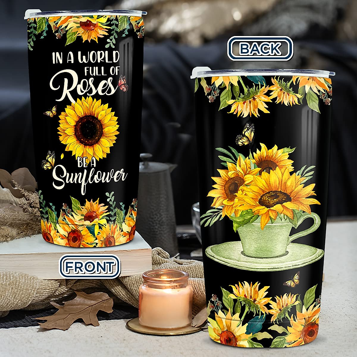 wowcugi Inspirational Gift Sunflower Tumbler Inspirational 20oz Insulated Floral Stainless Steel Tumblers with Lid Coffee Travel Mug Birthday Christmas Mothers Day Cup Gift For Women Girls