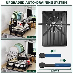 Enutogo Dish Drying Rack, 2-Tier Kitchen Dish Racks with Drainboard, Dish Drainer Set for Kitchen Counter with Utensil Holder, Large Dish Rack Organizer Set for Plates Drying, Stainless Steel