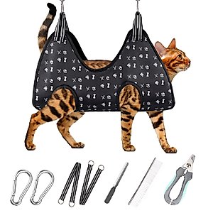 ATESON Pet Grooming Hammock Harness for Nail Trimming (XS 12lb), Sling Holder Hanger for Nail Clipping with Clippers, File, and Comb