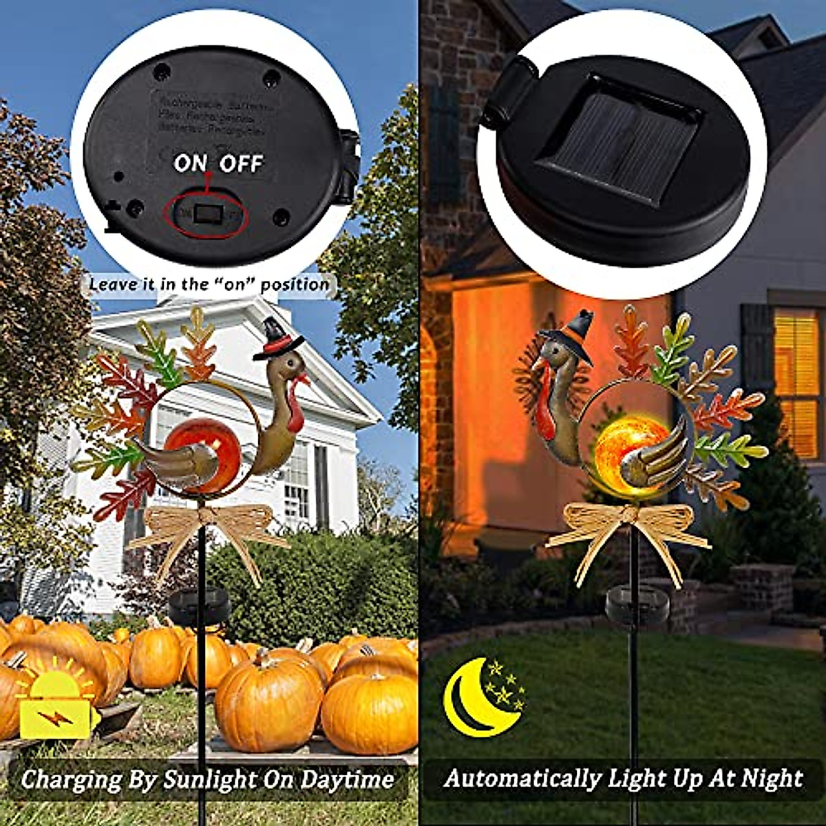 FORUP Solar Thanksgiving Yard Decorations, 41.3 Inch Outdoor Solar Garden Turkey Stake Lights, Metal Turkey Solar Yard Garden Stake Lights for Thanksgiving Outdoor Decorations