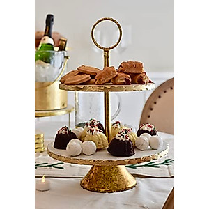 Mud Pie 42600586 Tiered Marble Server White, Gold, 16" x 12" dia