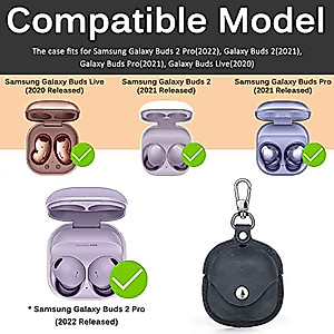 Miimall Leather Case Compatible for Samsung Galaxy Buds 2 Pro/Galaxy Buds Pro/Galaxy Buds 2 / Galaxy Buds Live, Full Protective Bumper with Keychain for Galaxy Buds 2 Pro(Blue)