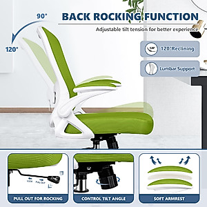 Winrise Office Chair Desk Chair, Ergonomic Mesh Computer Chair Home Office Desk Chairs, Swivel Task Chair Mid Back Breathable Rolling Chair with Adjustable Lumbar Support Flip Up Armrest (Green)