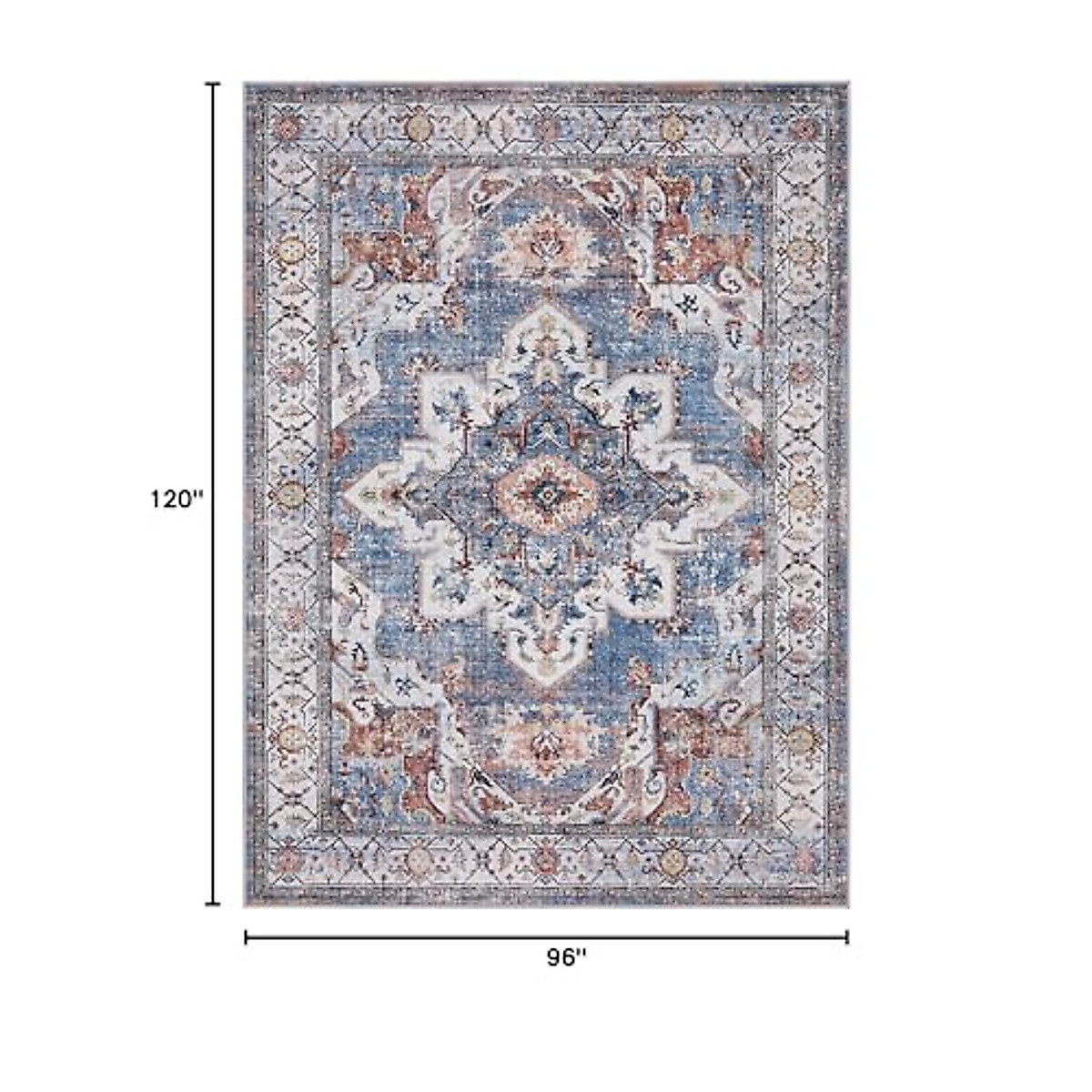 8x10 Area Rugs for Living Room Bedroom: Large Washable Rug with Non-Slip Backing Non-Shedding Stain Resistant, Boho Floral Large Carpet for Dining Room Nursery Home Office Indoor Gray Blue/Brown