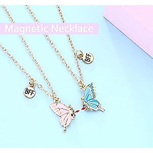 Kefley Best Friend Necklace for 2 Girls Magnetic Butterfly Matching Necklaces for Best Friends Birthday Christmas Gifts for Bff Bestie Necklace for 2 Magnet Necklace