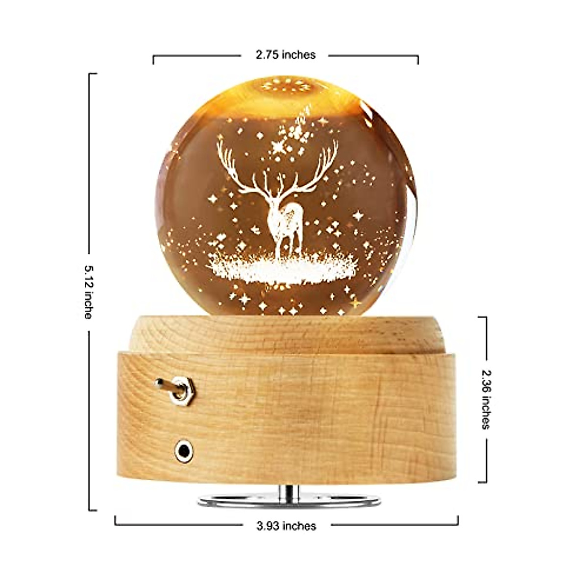 3D Crystal Ball Globe Deer Music Box with LED Night Light Lamp, Best Decor Gifts for Father Dad Husband Men Boyfriend Girlfriend Mom Women Wife Daughter Kids, Graduation Birthday Anniversary Wedding