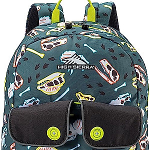 High Sierra Chiqui Backpack Travel Bag with Padded Tablet Sleeve, Accessory Pocket and Reflective Straps, Dino Dig/Mercury