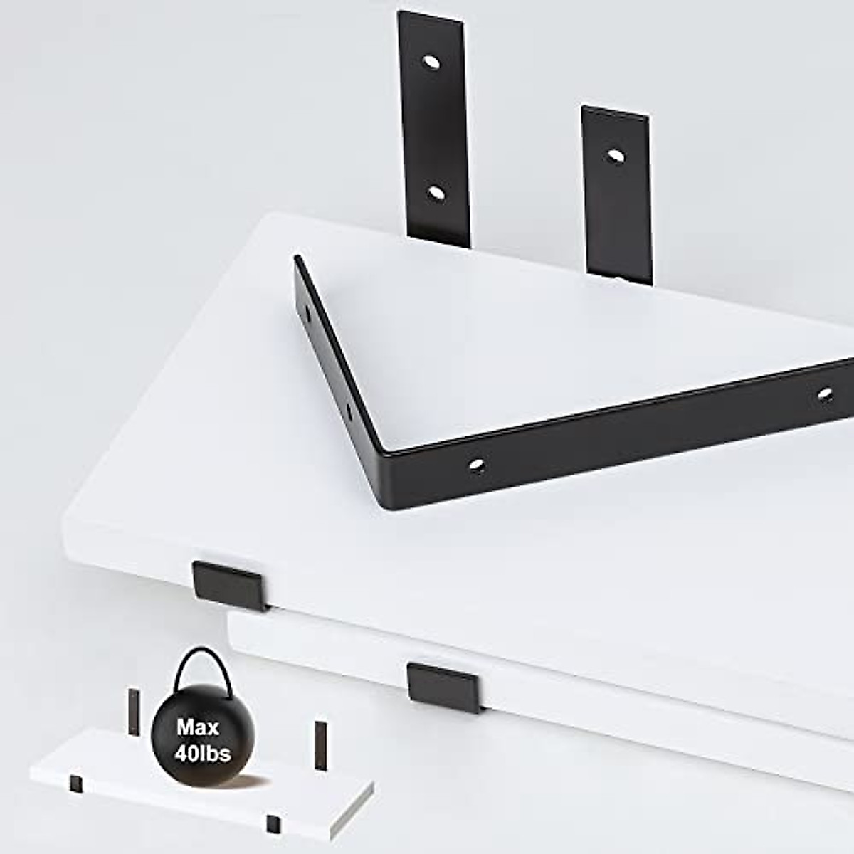 YGEOMER Floating Shelves, White Shelves, Set of 8, Rustic Wall Shelves, Wood Floating Shelf for Bedroom, Living Room, Book and Bathroom