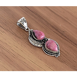 Rekha Gems Rhodonite Pendant, Pink Gemstone Pendant, Gift For Her, Vintage Jewelry,925 Sterling Silver Pendant, Boho and Hippie Pendant, Vintage Pendant, Daily Wear Pendant, Valentine Gift-NO-NRO-21