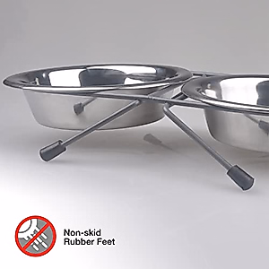 Van Ness Pets Raised Double Dish Feeder with Wire Rack For Cats And Small Dogs, with (2) 8 OZ Food And Water Bowls