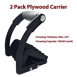 2PCS Plywood Carrier, Wood Panel Carrier,Drywall Lifting Carrying Tool,Synthetic Cement Board Gripper Clamp Lift Tool for Wood Plastic Glass Sheets, Clamping Thickness 3/4”, Capacity 100LBS each
