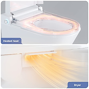 HOROW Luxury Wall Mounted Bidet Toilet with Instant Warm Water, Smart Toilet with Auto Open Lid, Heated Seat, Dryer, Modern Toilet, White Rear Discharge Toilet without Toilet Tank Carrier