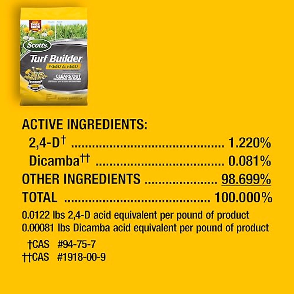 Scotts Turf Builder Weed & Feed5, Weed Killer and Lawn Fertilizer, Controls Dandelion, Clover and More, 4,000 sq. ft, 11.32 lbs.