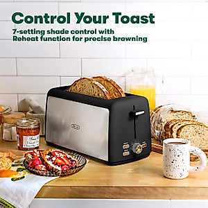 BELLA 4 Slice Toaster, Long Slot & Removable Crumb Tray, 7 Shading Options with Auto Shut Off, Cancel & Reheat Button, Toast Bread & Bagel, Stainless Steel & Black