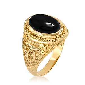 14K Yellow Gold Celtic Black Onyx Gemstone Statement Ring (8)